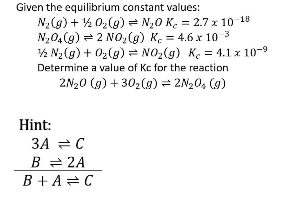 Solved Given the equilibrium constant values: N2(g) + | Chegg.com