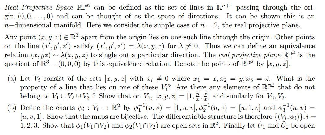Solved - Real Projective Space RPN can be defined as the set | Chegg.com