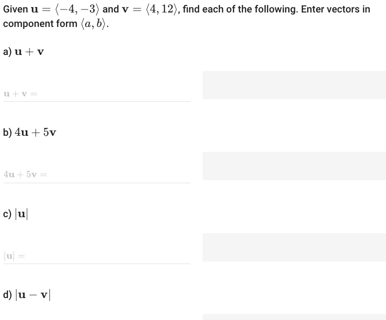 Solved = Given u =(-4,-3) and v component form (a,b). (4, | Chegg.com