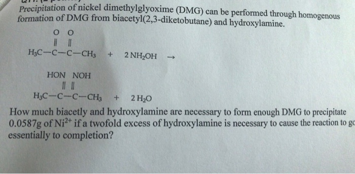 Solved Precipitation of nickel dimethylglyoxime (DMG) can be | Chegg.com