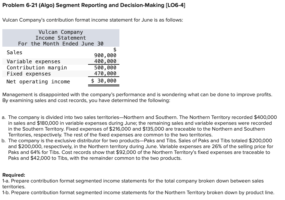 Solved Problem 6-21 (Algo) Segment Reporting and | Chegg.com