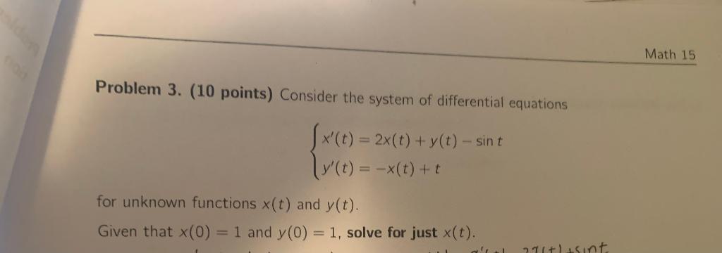 Solved Problem 3. (10 points) Consider the system of | Chegg.com
