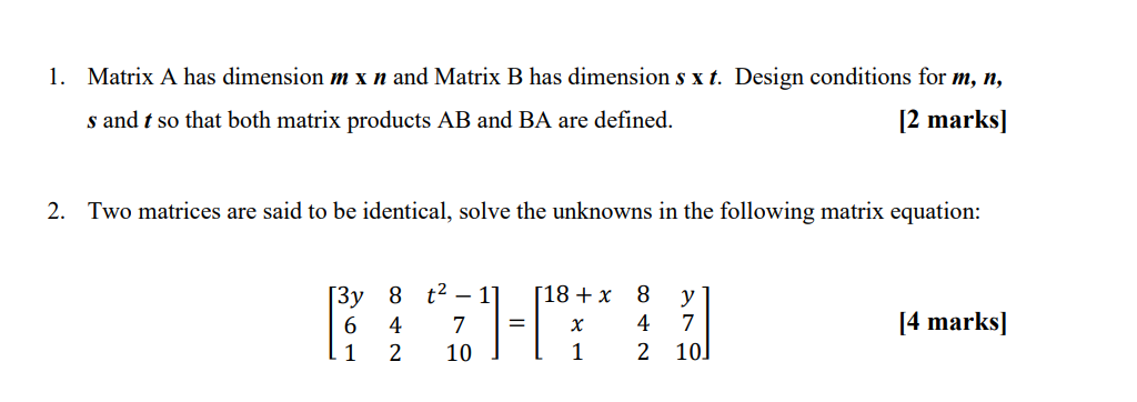 Solved 1. Matrix A has dimension m×n and Matrix B has | Chegg.com