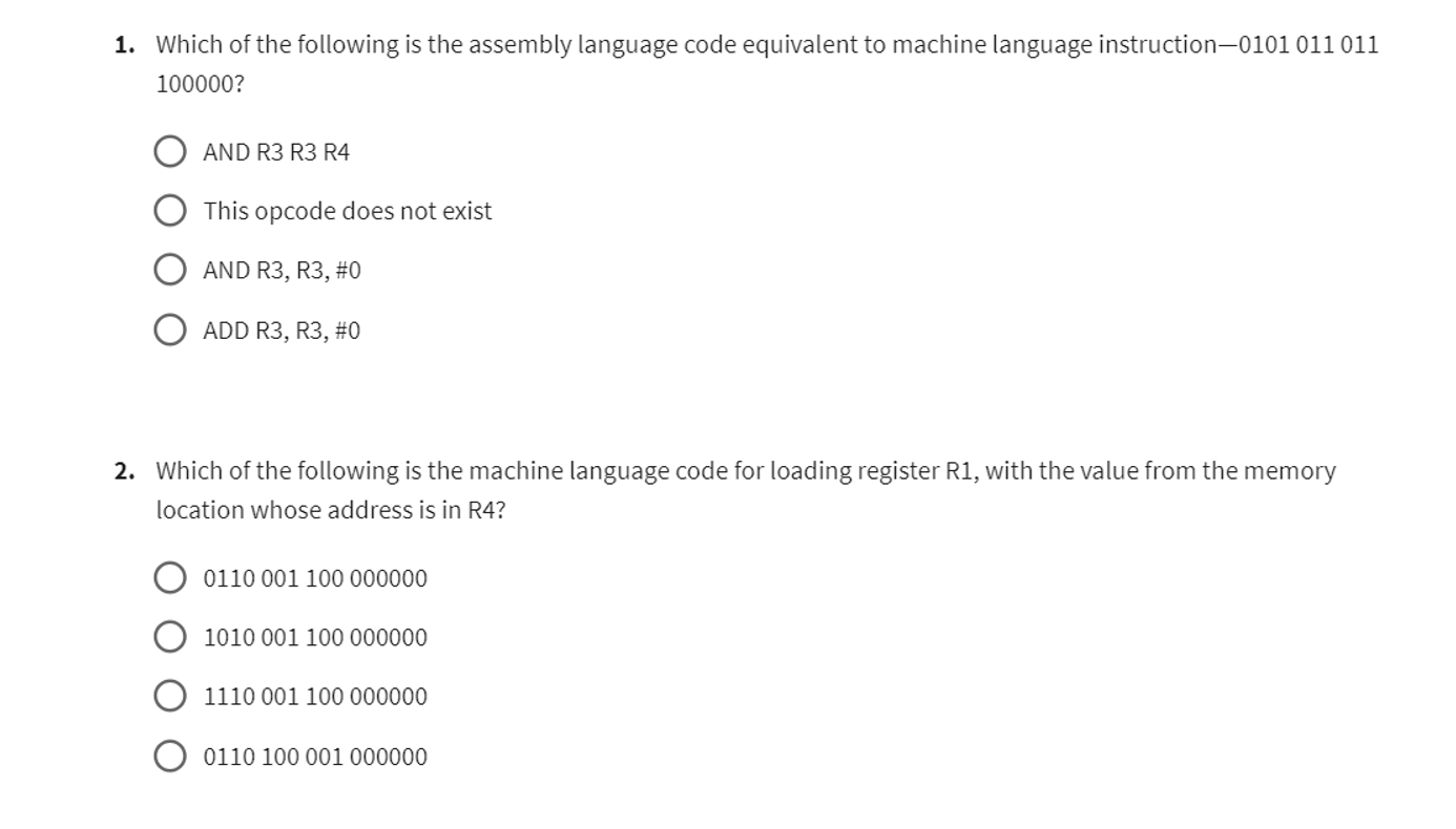 Solved Which of the following is the assembly language code | Chegg.com