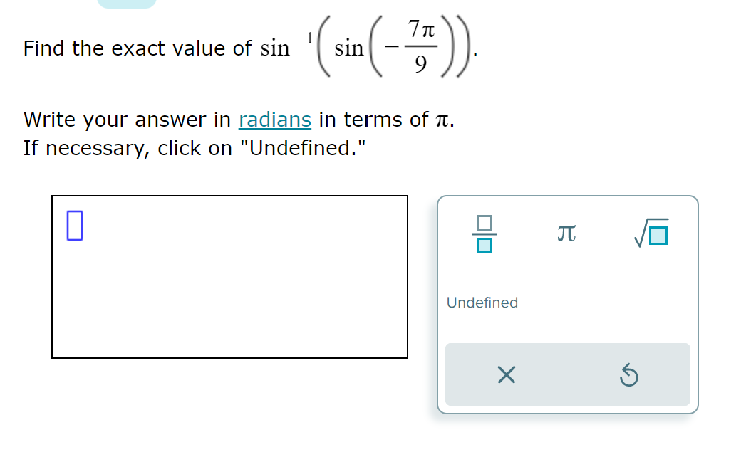 Solved Find the exact value of sin−1(sin(−97π)). Write your | Chegg.com