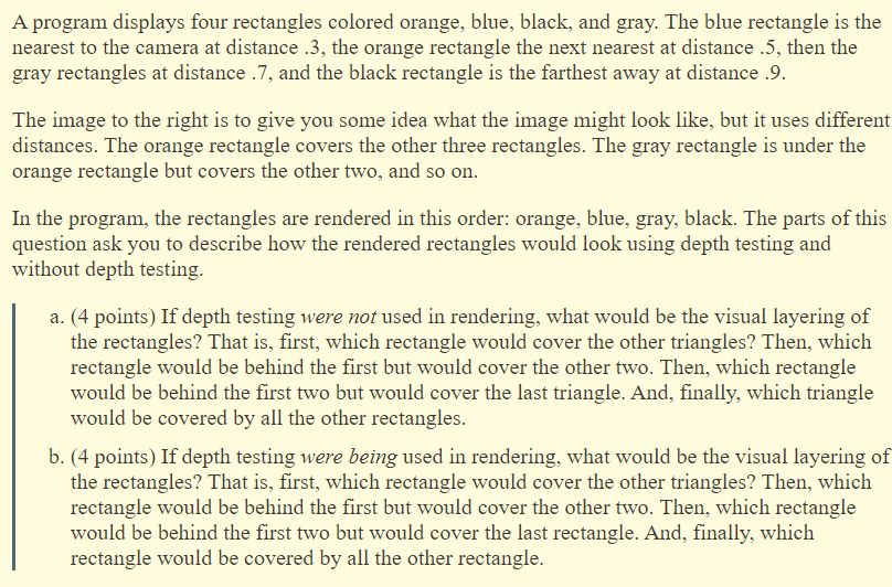 Solved A program displays four rectangles colored orange, | Chegg.com