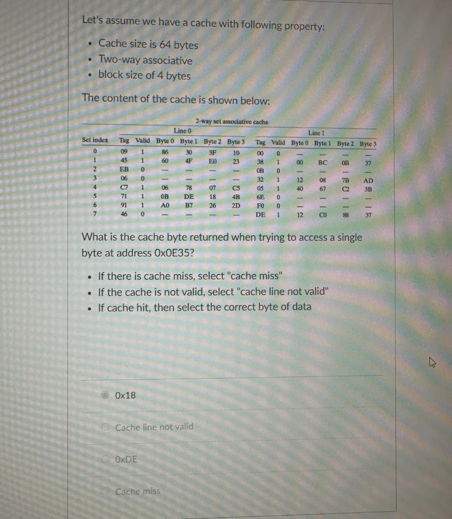 Solved Let's assume we have a cache with following property: | Chegg.com