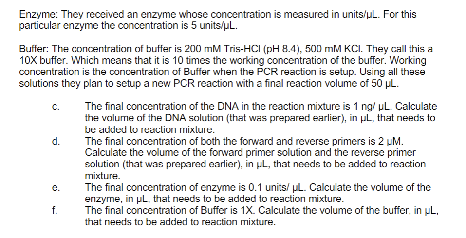 Solved Enzyme: They received an enzyme whose concentration | Chegg.com