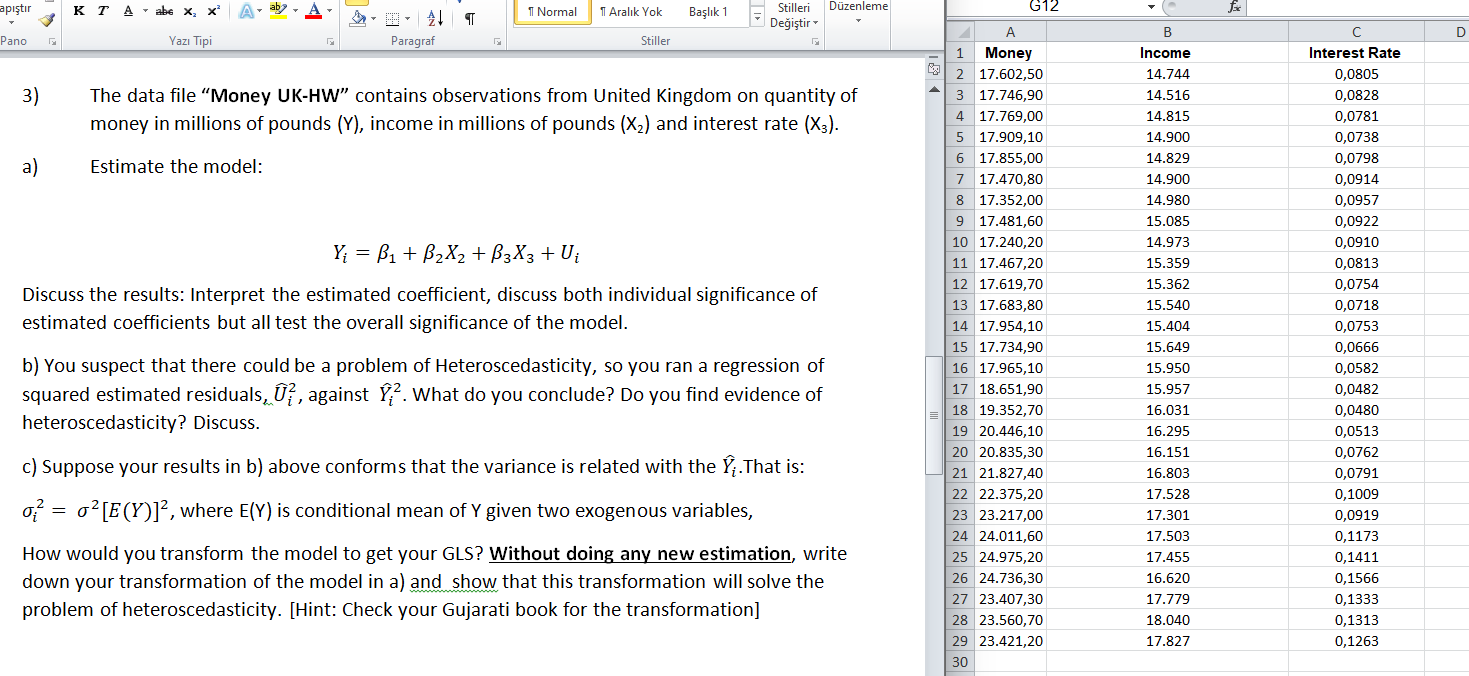 Solved The data file "Money UK-HW" ﻿contains observations | Chegg.com