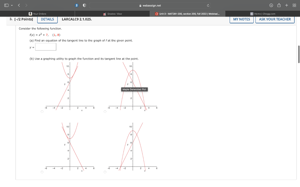 Solved Consider the following function. f(x)=x2+7,(1,8) (a) | Chegg.com