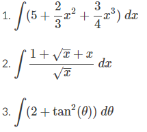 Solved 1. -|(5+ş x2 + ) di 1+VT + +v 3. [(2 + tan”() de 2. | Chegg.com