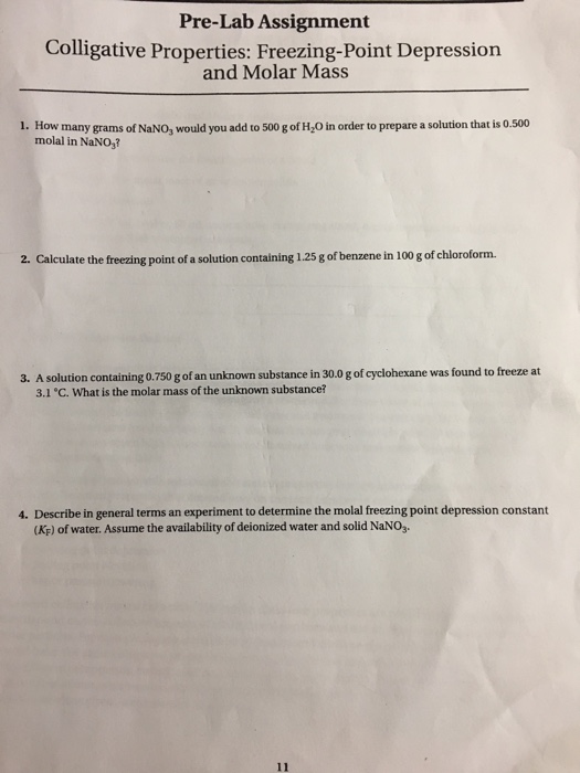 Solved Pre-Lab Assignment Colligative Properties: | Chegg.com Solved Pre-Lab Assignment Colligative Properties: | Chegg.com