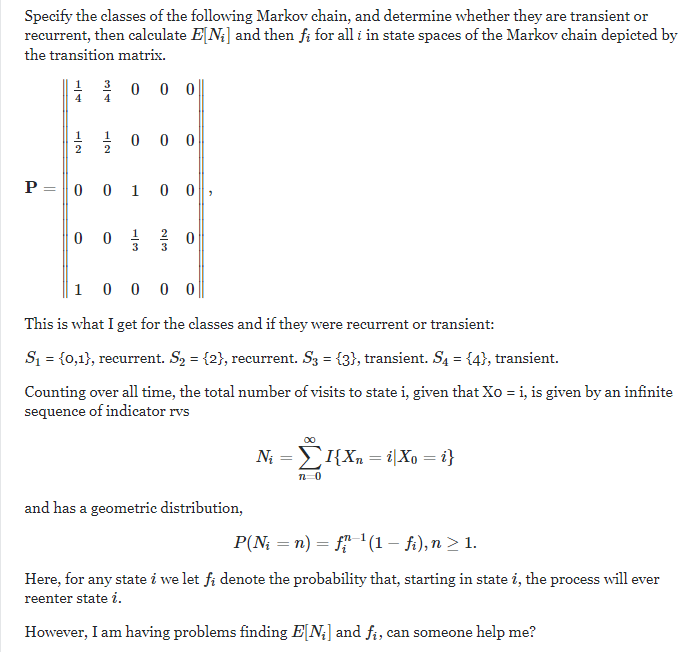 Specify the classes of the following Markov chain, | Chegg.com