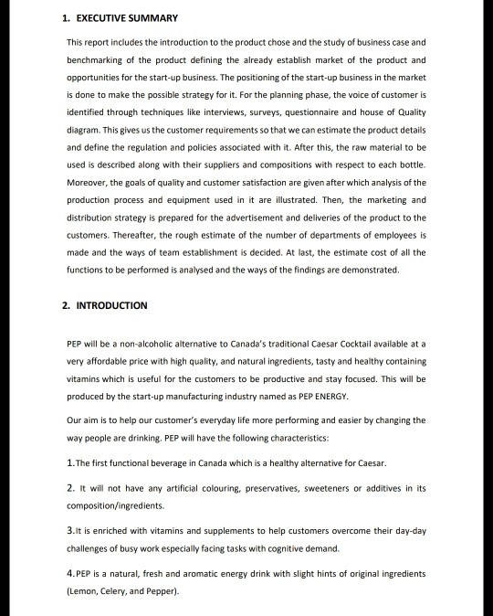 Solved 1. EXECUTIVE SUMMARY This report includes the | Chegg.com