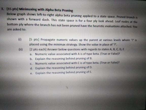 Solved 3. [15 pts] Minimaxing with Alpha Beta Pruning Below | Chegg.com