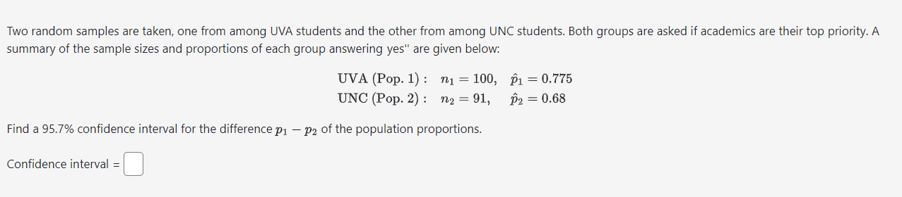 Solved Two random samples are taken, one from among UVA | Chegg.com