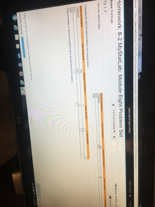 Solved Homework: 8-2 MyStatLab: Module Eight Problem Set | Chegg.com