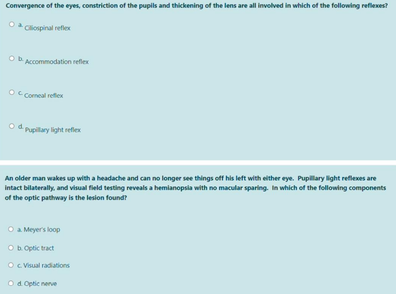 Solved Convergence of the eyes, constriction of the pupils | Chegg.com