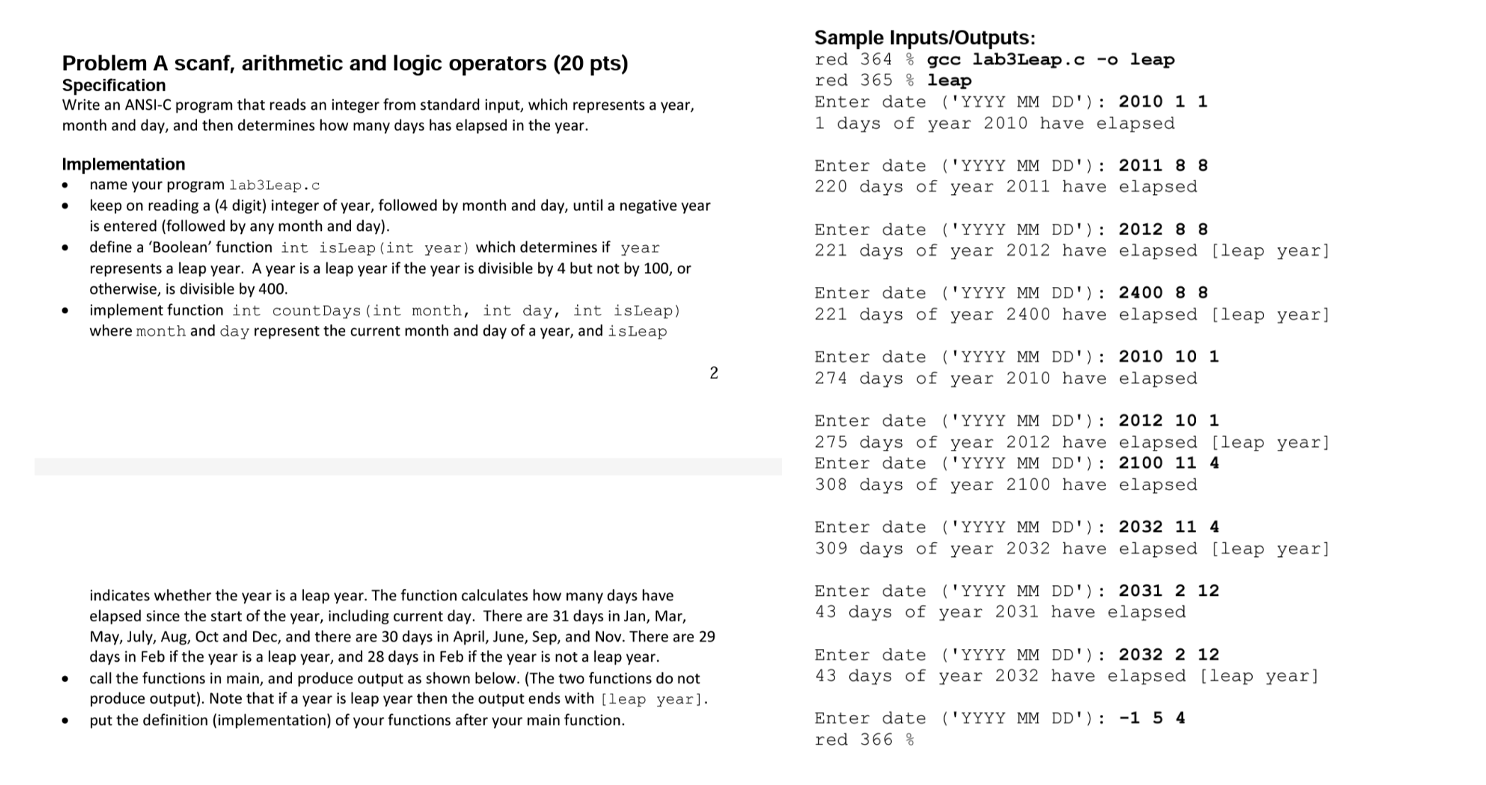 Solved Problem A Scanf Arithmetic And Logic Operators 20