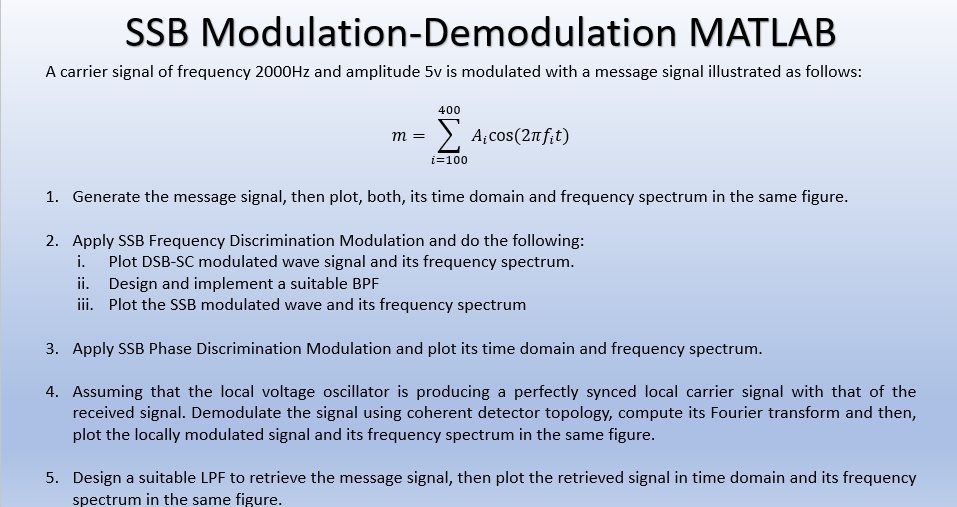 SSB Modulation-Demodulation MATLAB A carrier signal | Chegg.com