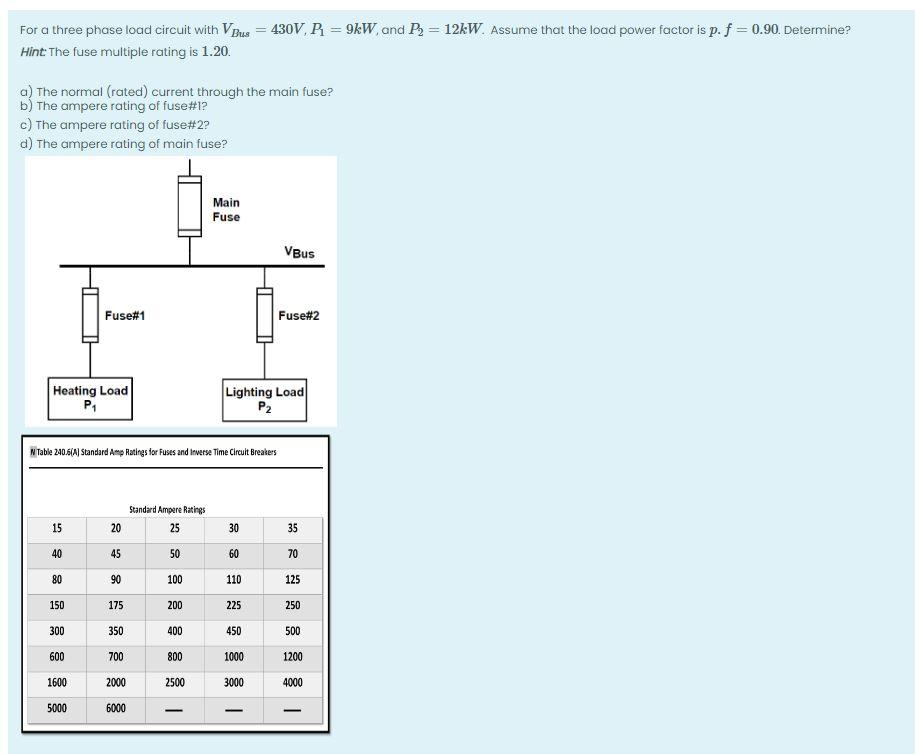 Solved For a three phase load circuit with VBus=430 | Chegg.com