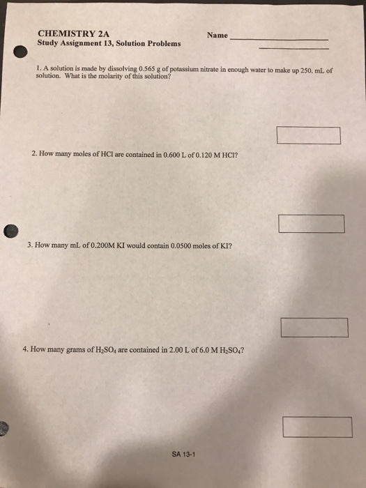 Solved CHEMISTRY 2A Study Assignment 13, Solution Problems | Chegg.com