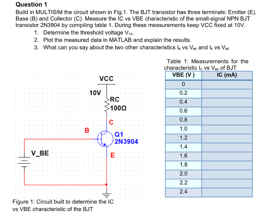 Solved Question 1 Build in MULTISIM the circuit shown in | Chegg.com