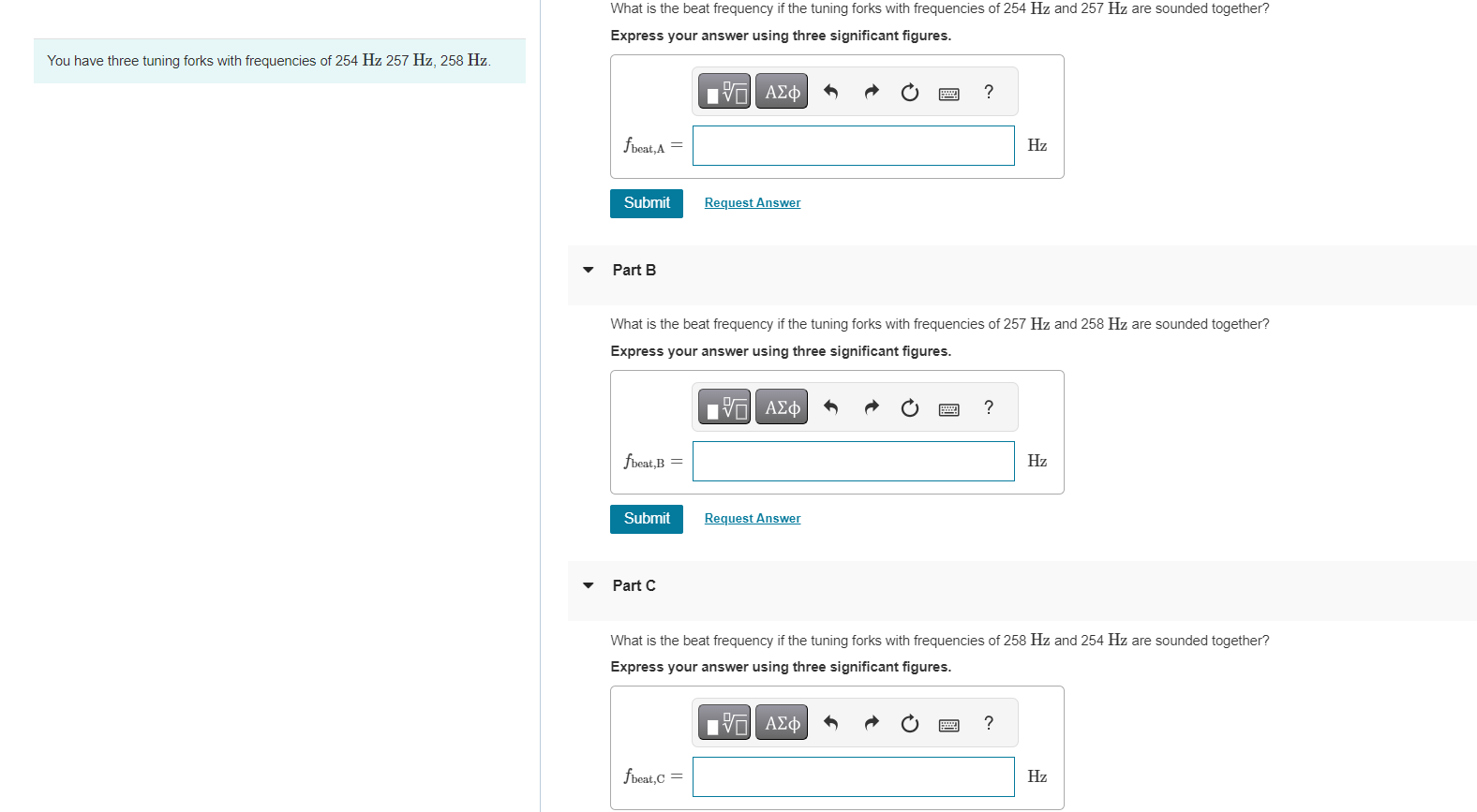 Solved What is the beat frequency if the tuning forks with | Chegg.com