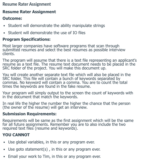 Resume Rater Assignment Resume Rater Assignment | Chegg.com