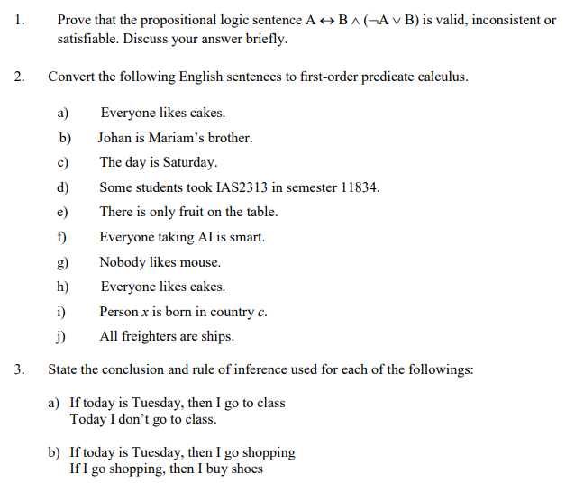 Solved 1. Prove that the propositional logic sentence | Chegg.com