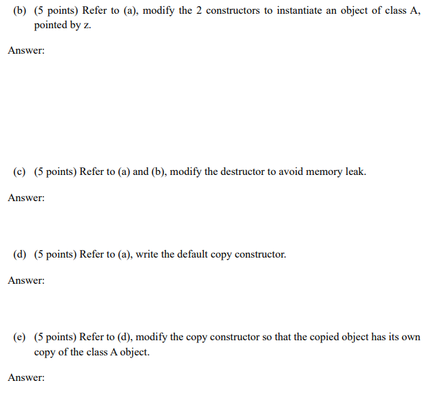 Solved V. (a) (2 points each) Write a class that satisfies | Chegg.com