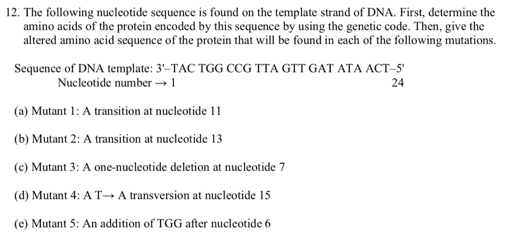 Solved 12. The following nucleotide sequence is found on the | Chegg.com