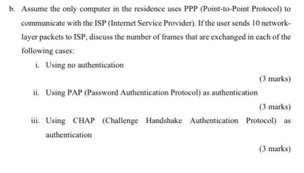 Solved b. Assume the only computer in the residence uses PPP | Chegg.com