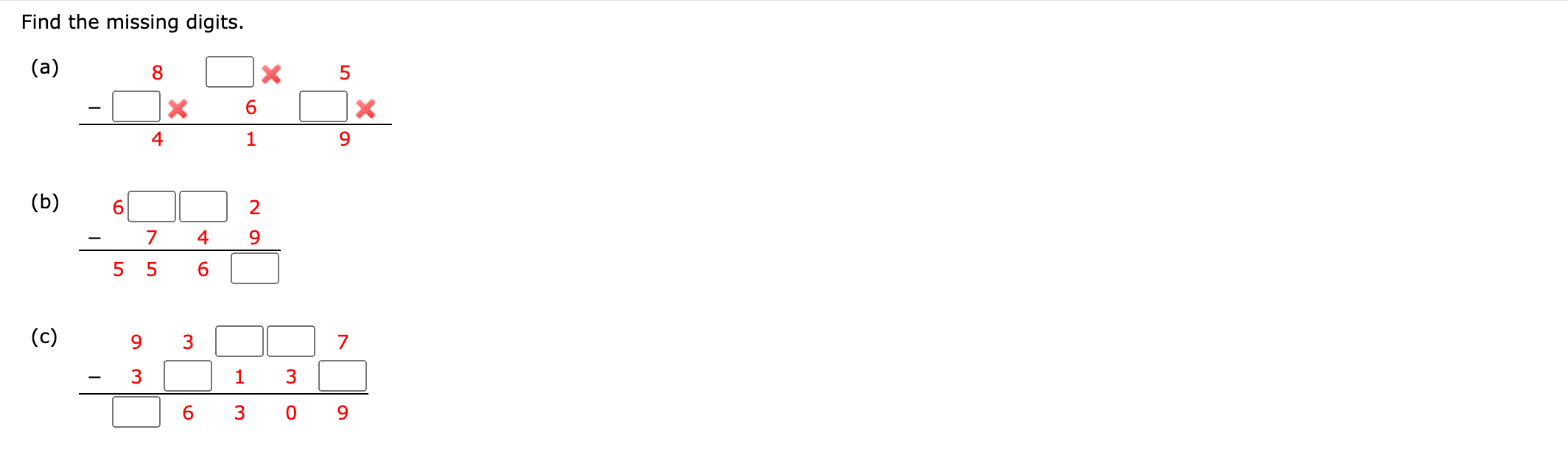 Solved Find the missing digits. (a) (b) | Chegg.com