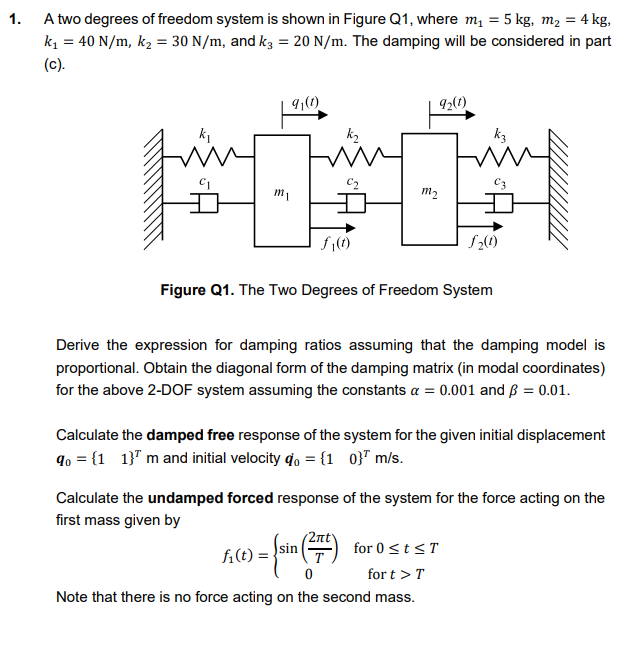 Solved 1. A two degrees of freedom system is shown in Figure | Chegg.com