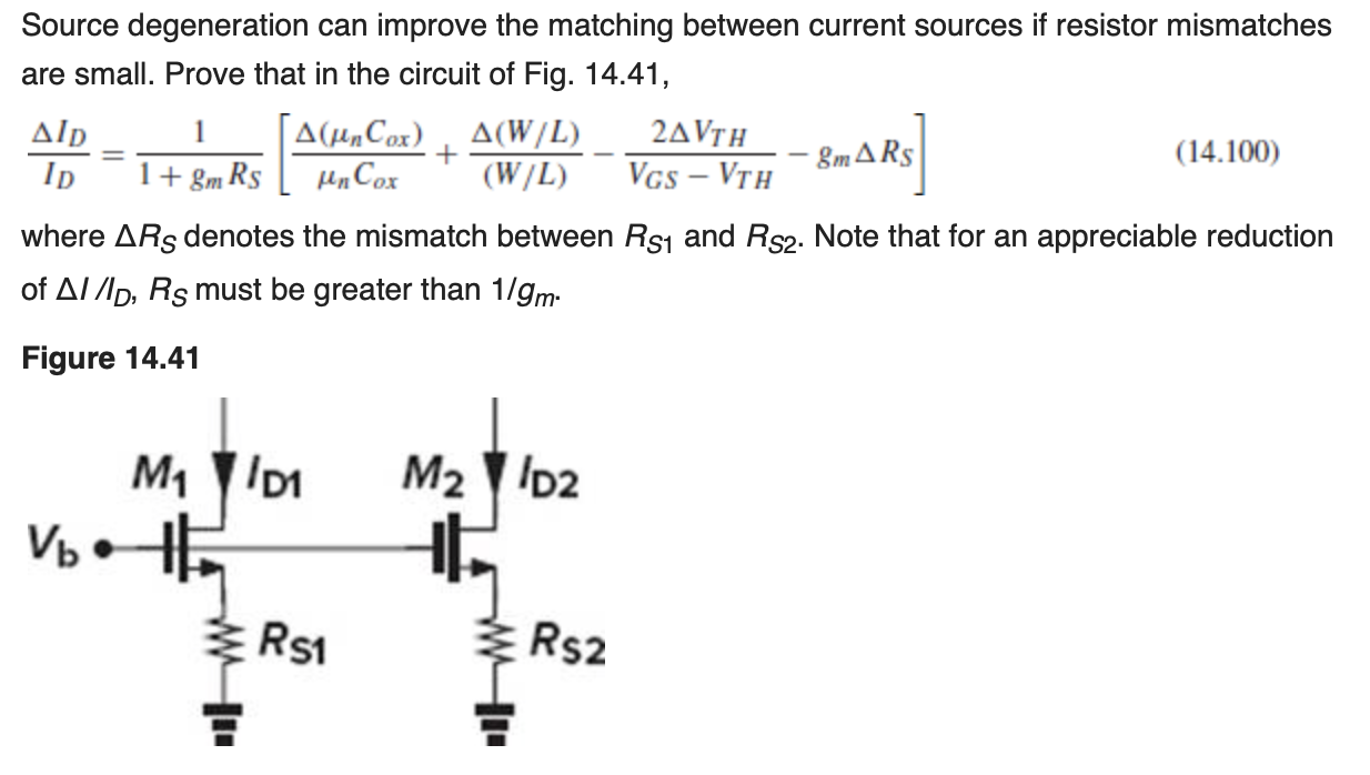 Solved Source degeneration can improve the matching between | Chegg.com