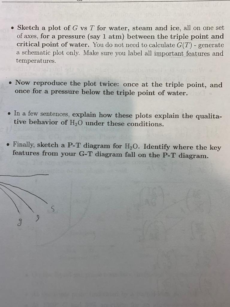 Sketch a plot of G vs T for water, steam and ice, | Chegg.com