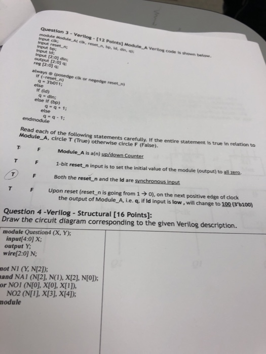 Solved Question 3 Verilog 12 Points Module A Verliog