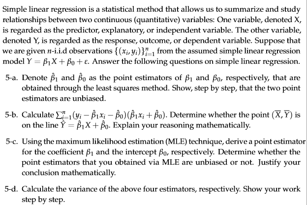 Simple linear regression is a statistical method that | Chegg.com