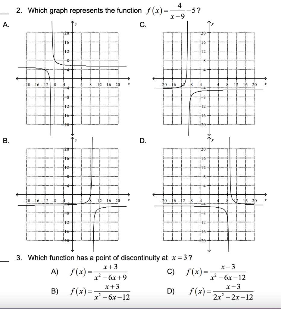 Solved -4 2. Which graph represents the function f(x)= -5? | Chegg.com