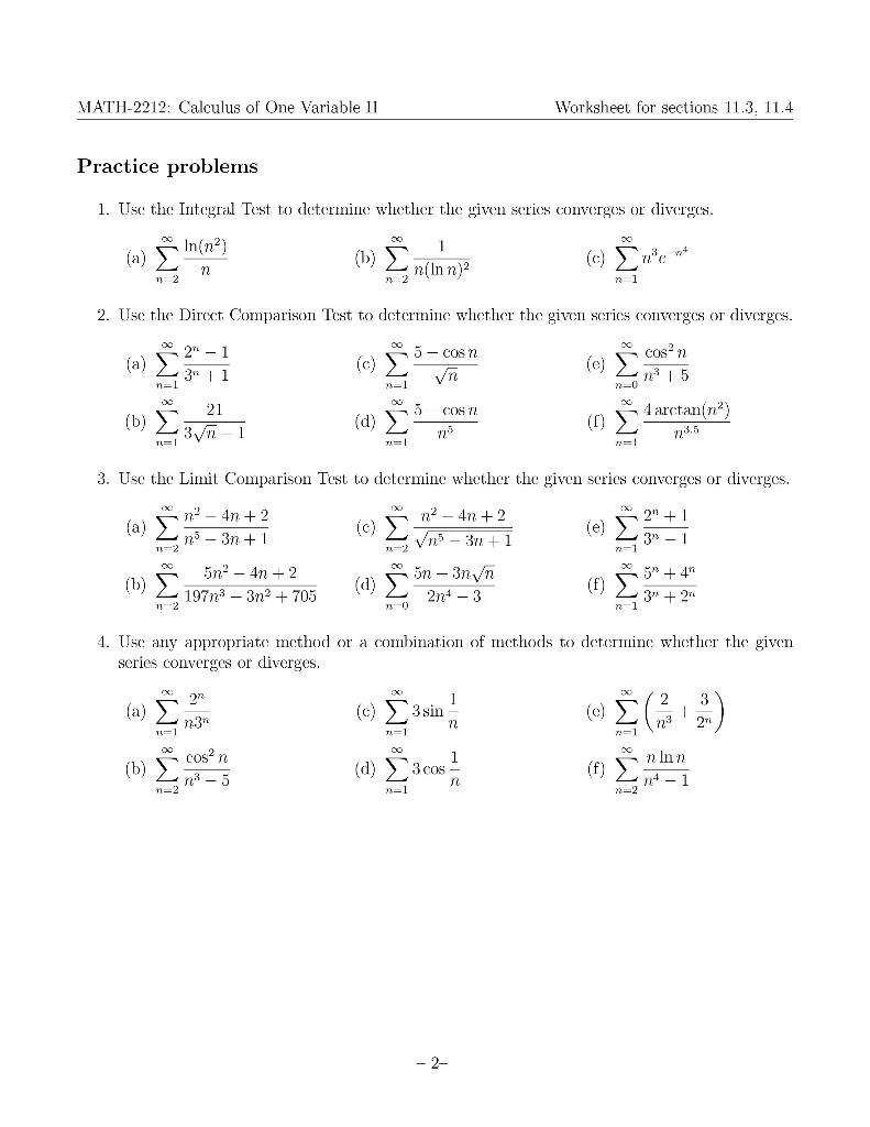 Solved Practice problems 1. Use the Integral Test to | Chegg.com