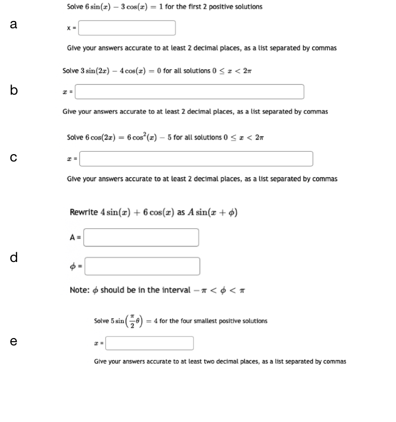 Solved Solve 6 sin(x) - 3 cos(x) = 1 for the first 2 | Chegg.com