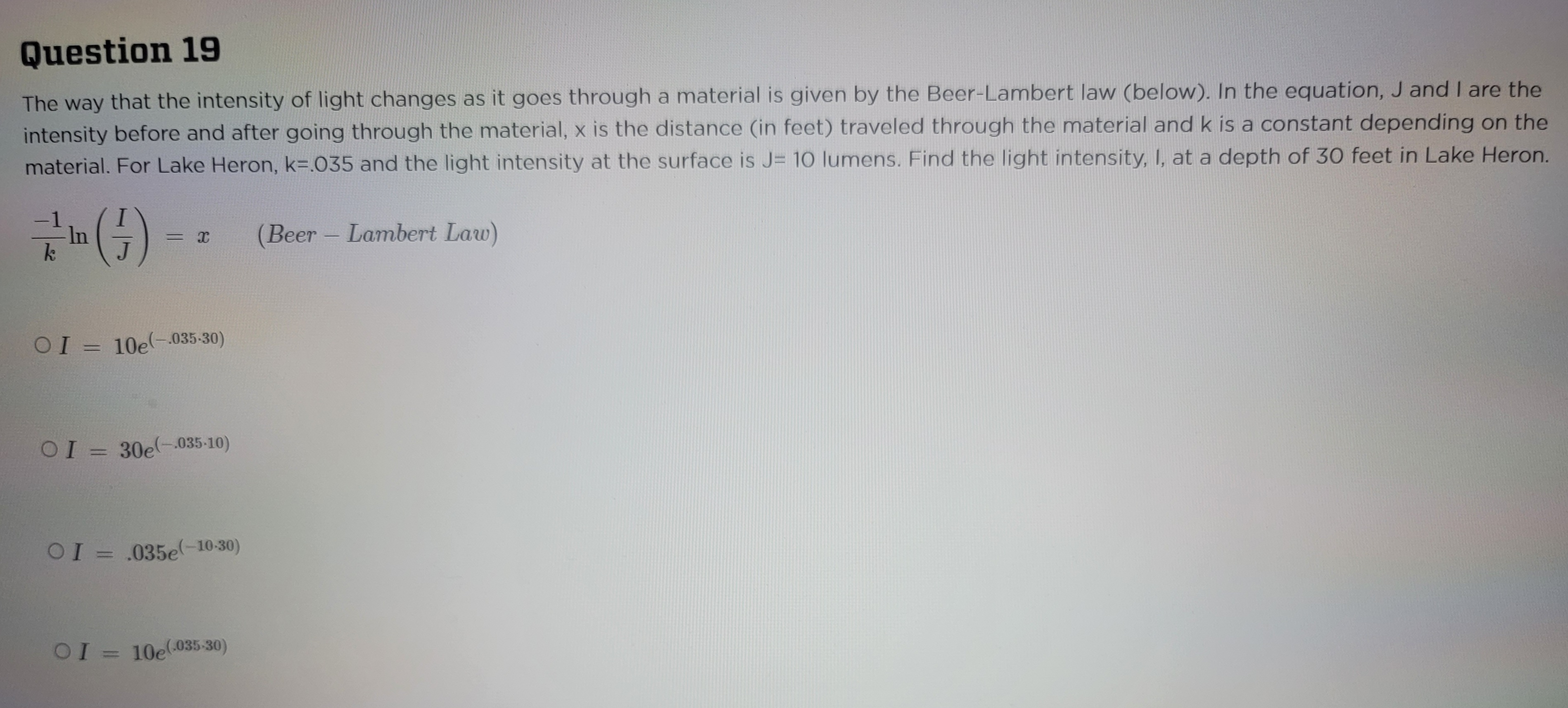 Question 19The way that the intensity of light | Chegg.com