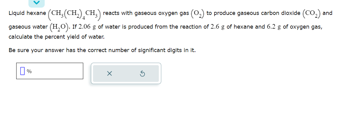 Solved Liquid hexane (CH3(CH2)4CH3) reacts with gaseous | Chegg.com