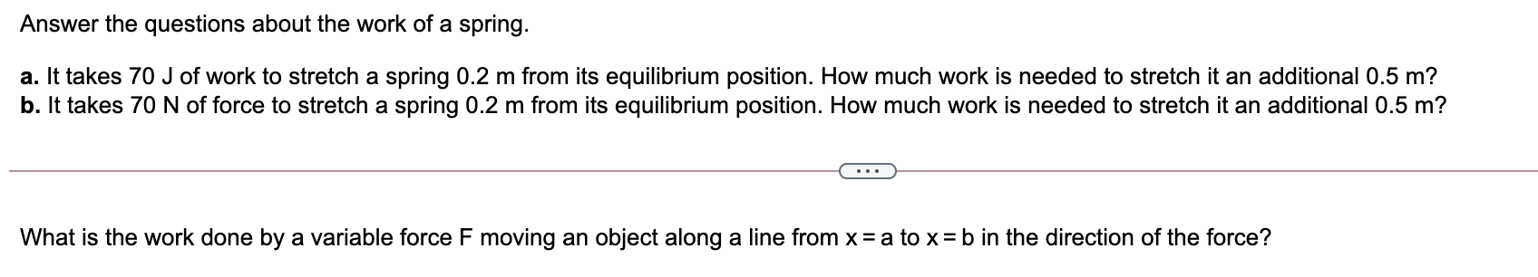 Solved Answer the questions about the work of a spring. a. | Chegg.com