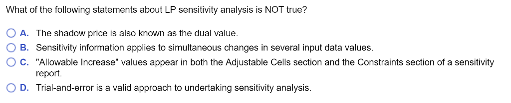 Solved What of the following statements about LP sensitivity | Chegg.com