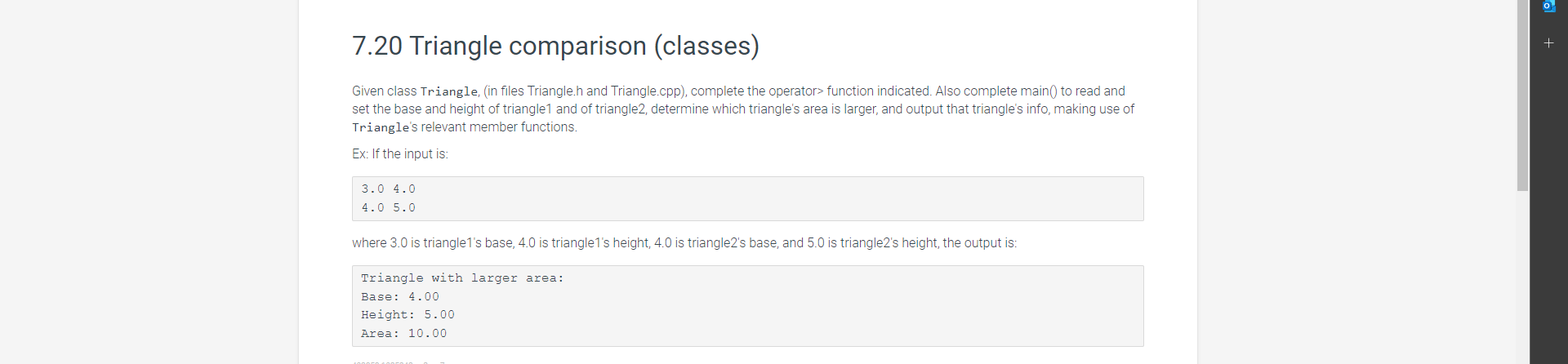 Solved 7.20 Triangle comparison (classes) Given class | Chegg.com Solved 7.20 Triangle comparison (classes) Given class | Chegg.com