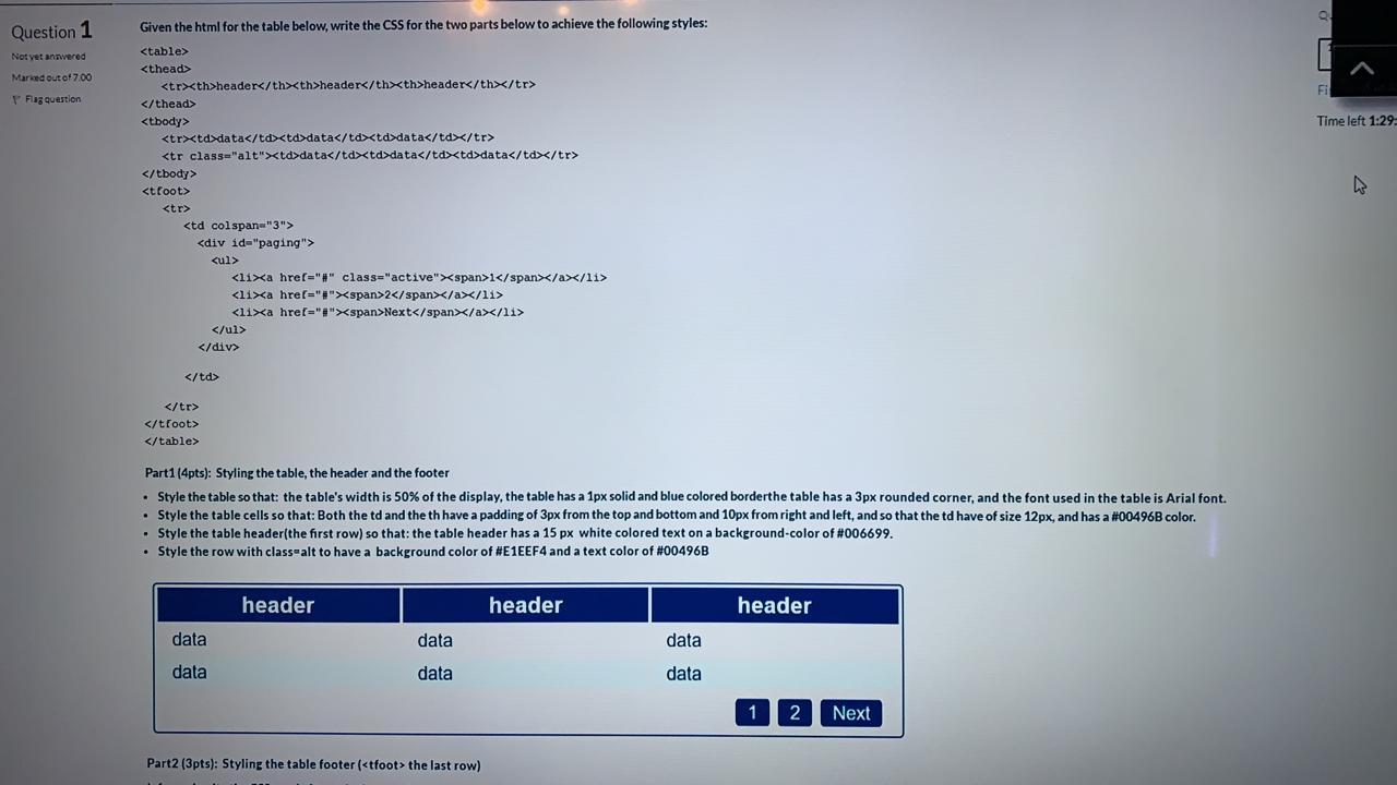 Solved Question 1 Given the html for the table below, write | Chegg.com