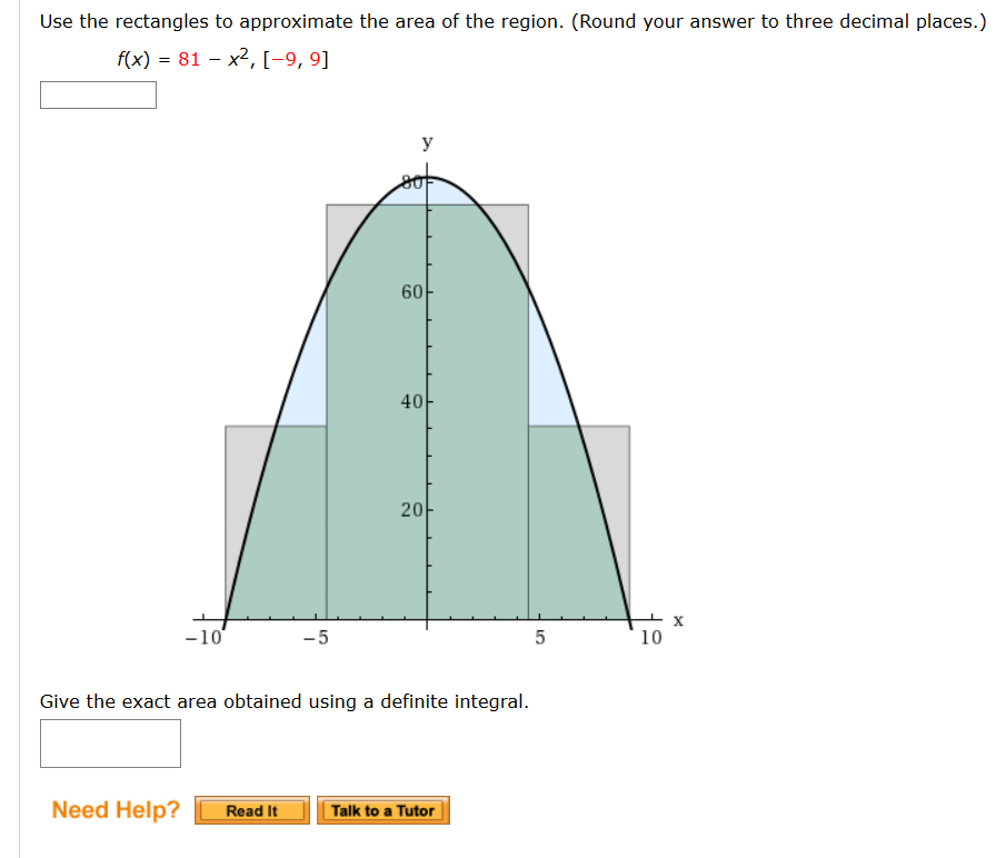 Solved Use the rectangles to approximate the area of the | Chegg.com
