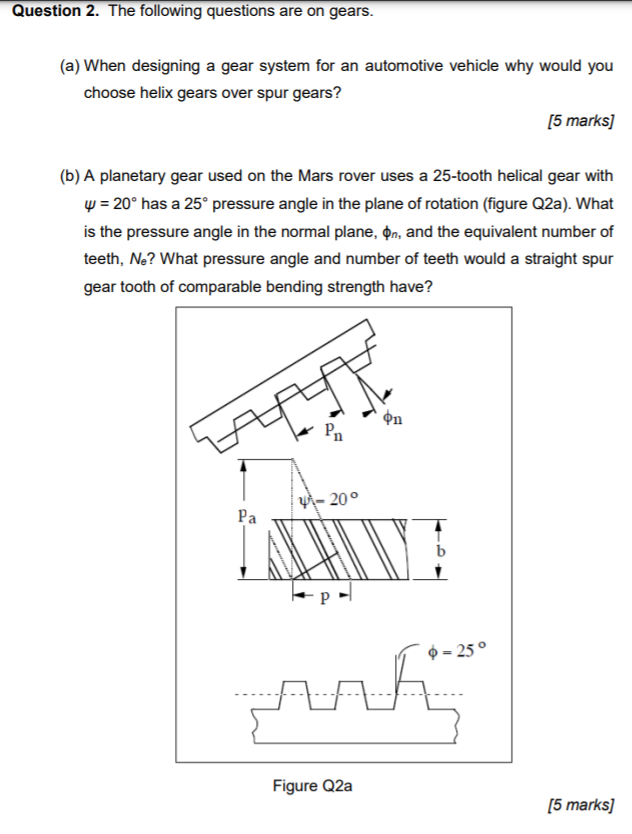 Solved Question 2. The following questions are on gears. (a) | Chegg.com